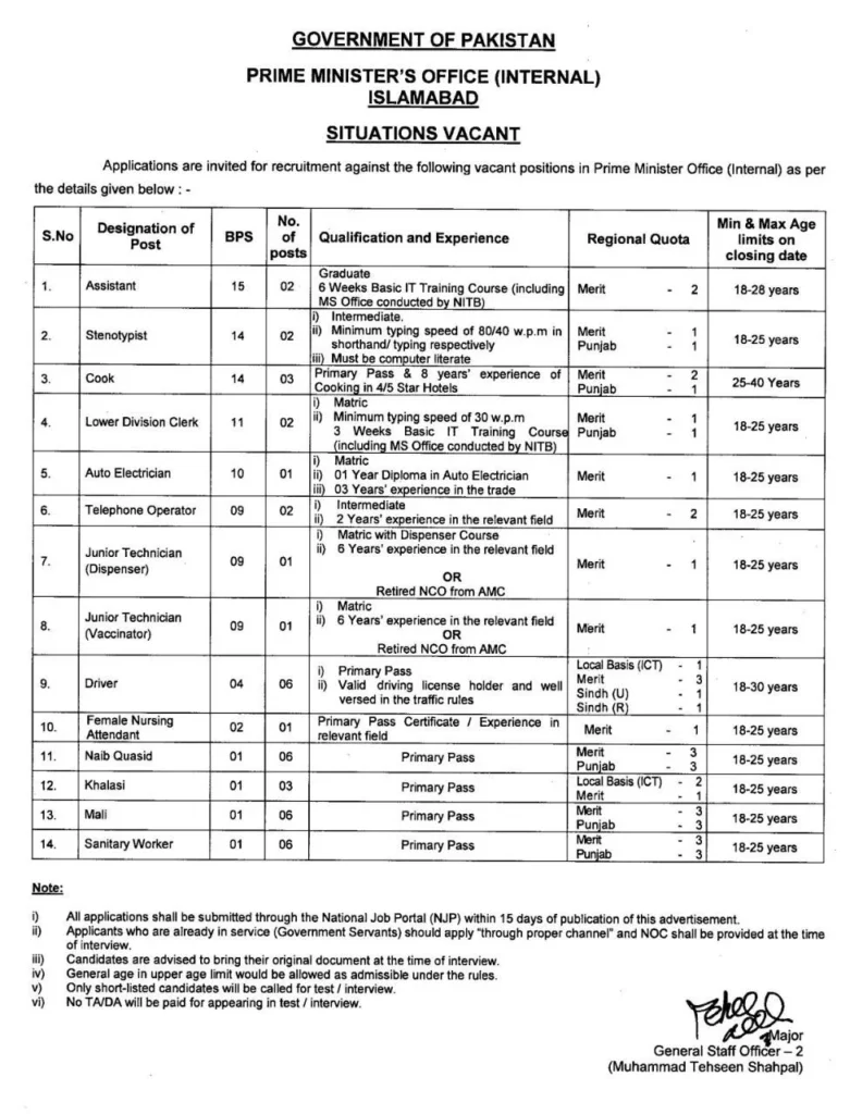 Amazing Prime Minister Office Jobs 2026 Apply Online | BPS 1 to 15 ...